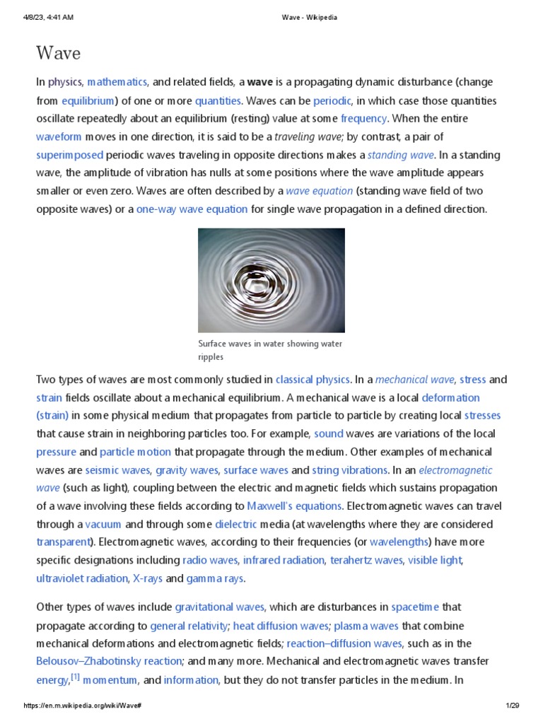 Wave - Wikipedia | PDF | Waves | Wavelength