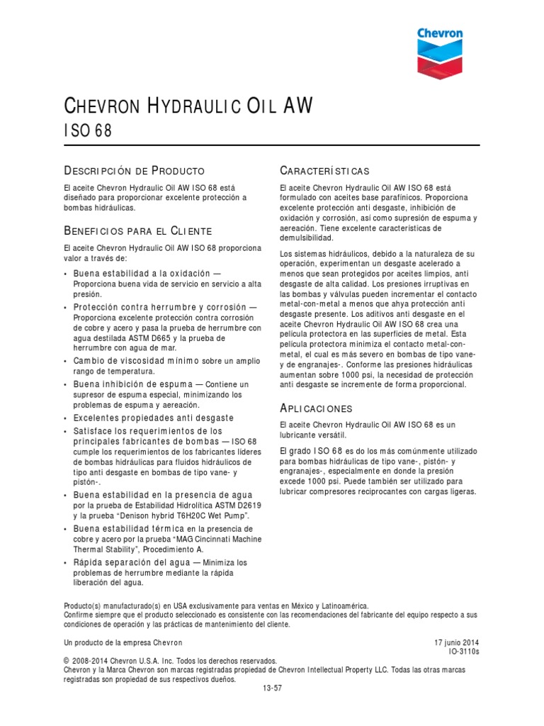Aceite Hidráulico Chevron ISO 68 | PDF | Corrosión | Química
