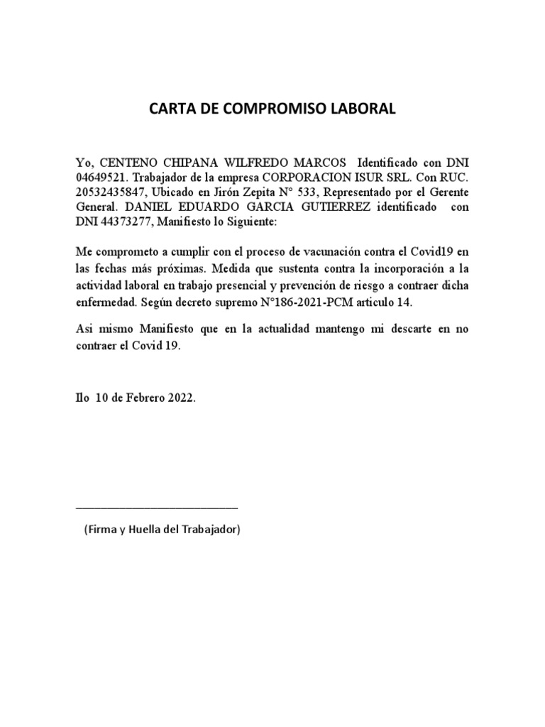 Carta de Compromiso Laboral | PDF