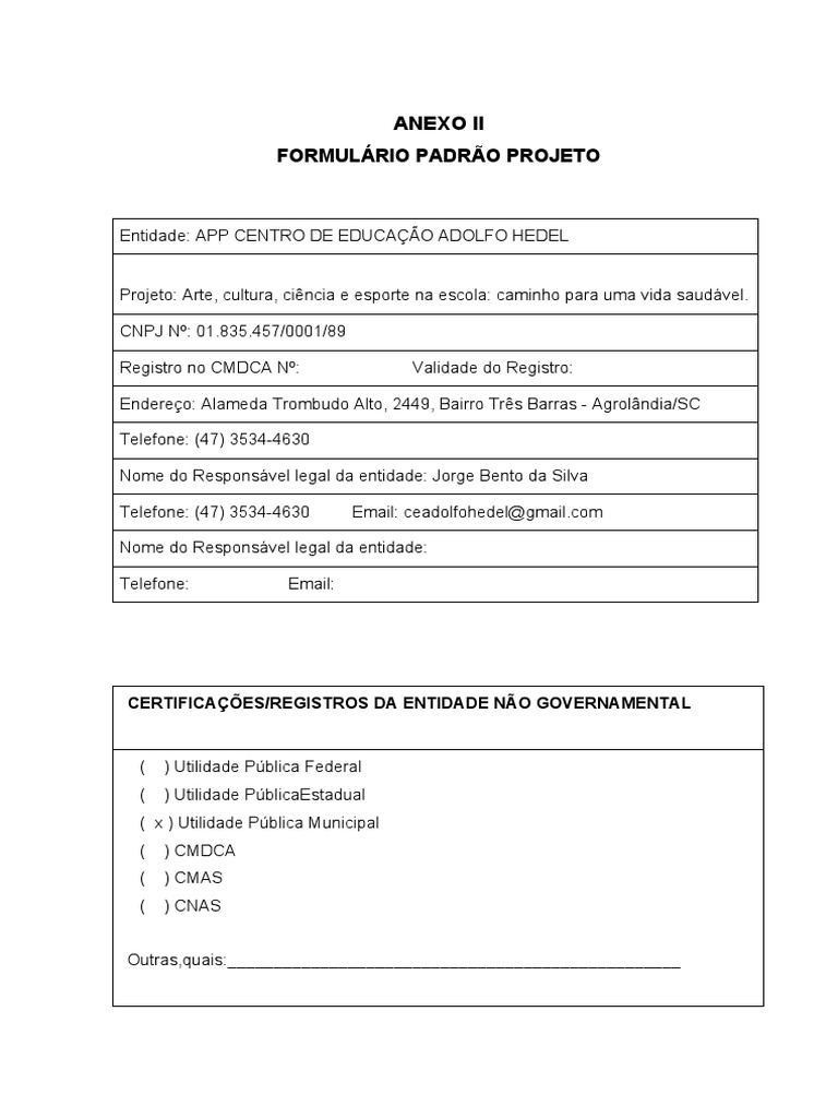 Anexo Ii - Formulário Padrão Projeto | PDF
