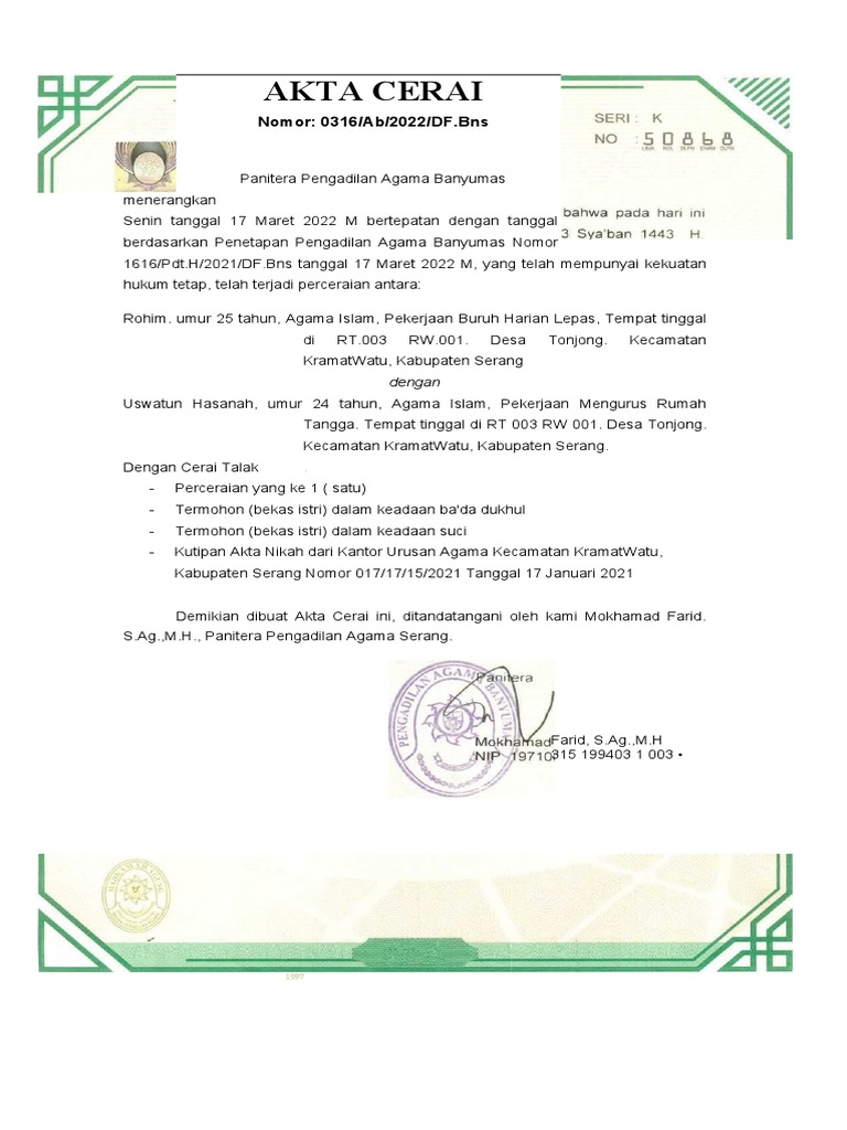 akta cerai | PDF