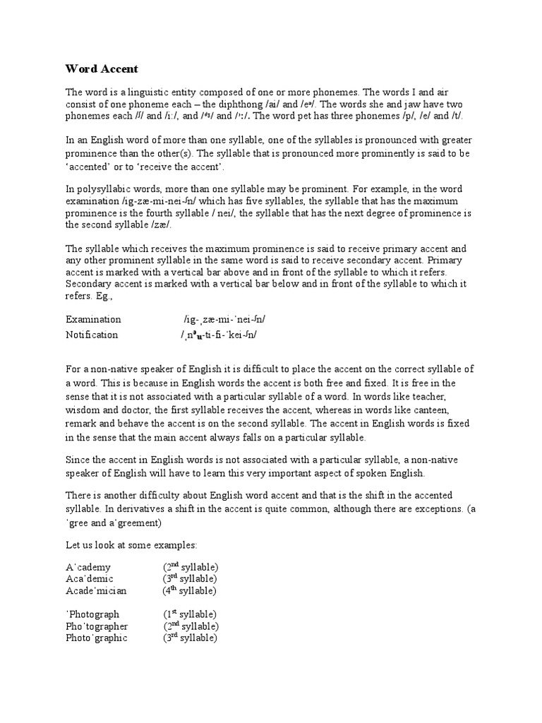 Word Accent | PDF | Stress (Linguistics) | English Language