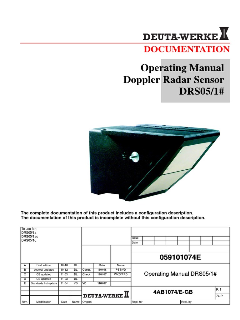 Operating Manual Doppler Radar Sensor DRS05/1#: Documentation | PDF | Electrical Connector ...