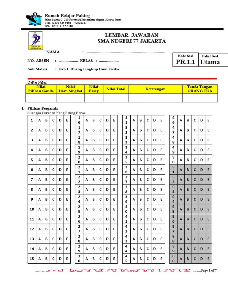 Format Lembar Jawaban | PDF