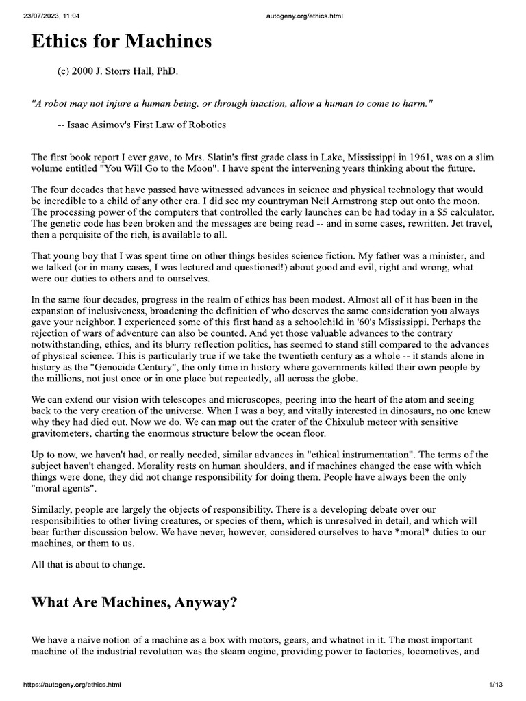 Ethics For Machines Josh Storrs Hall | PDF