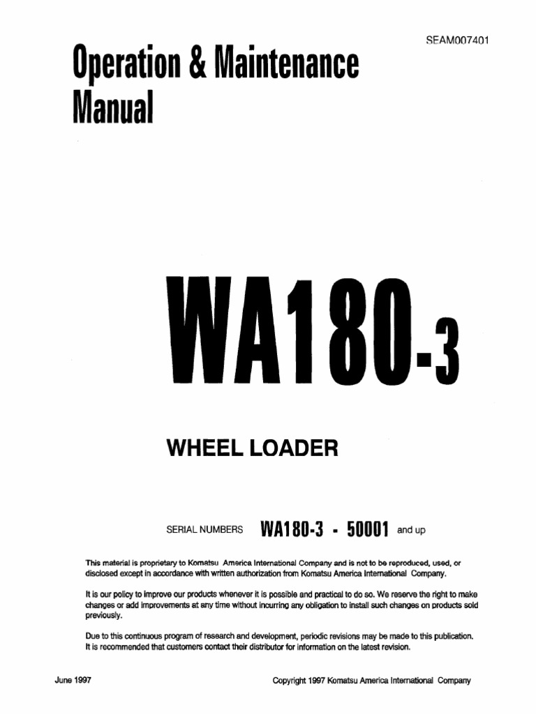 Catálogo de Operação e Manut. WA180-3 | PDF | Safety | Manual Transmission
