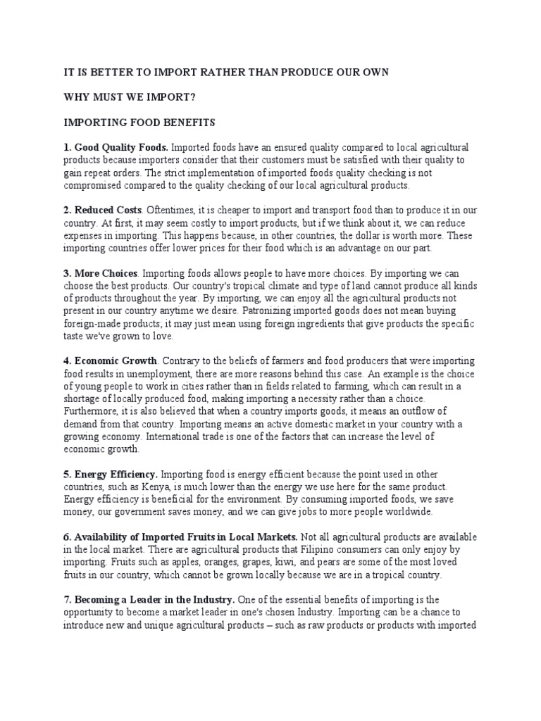 Debate Importing | PDF | Balance Of Trade | Agriculture