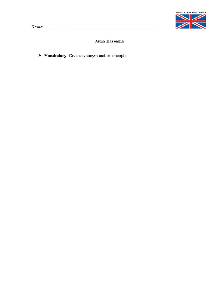 Anna Karenina Vocab Test | PDF | Teaching Methods & Materials