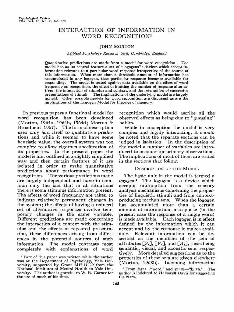 The Logogen Model | PDF | Information | Neuroscience