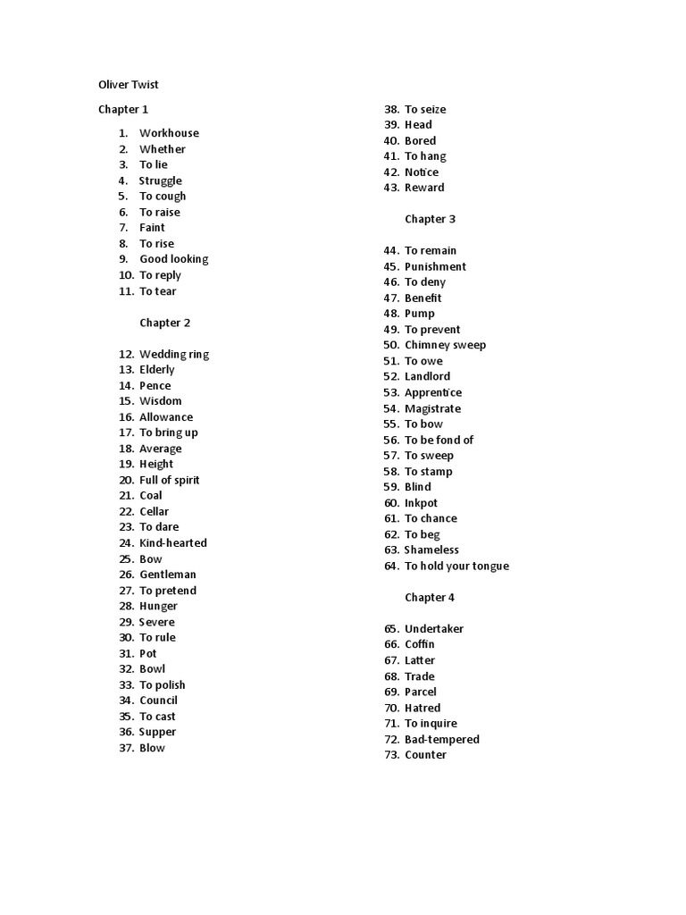 Oliver Twist - Vocabulary List | PDF