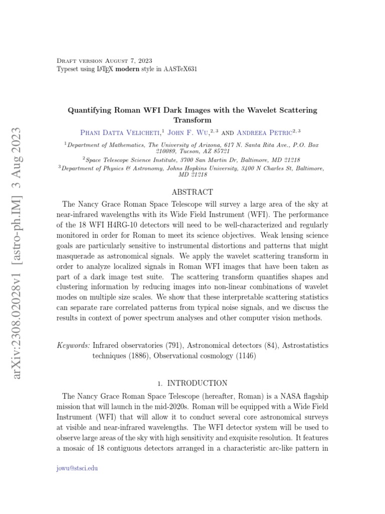 Quantifying Roman WFI Dark Images With The Wavelet Scattering Transformpdf | PDF | Wavelet ...