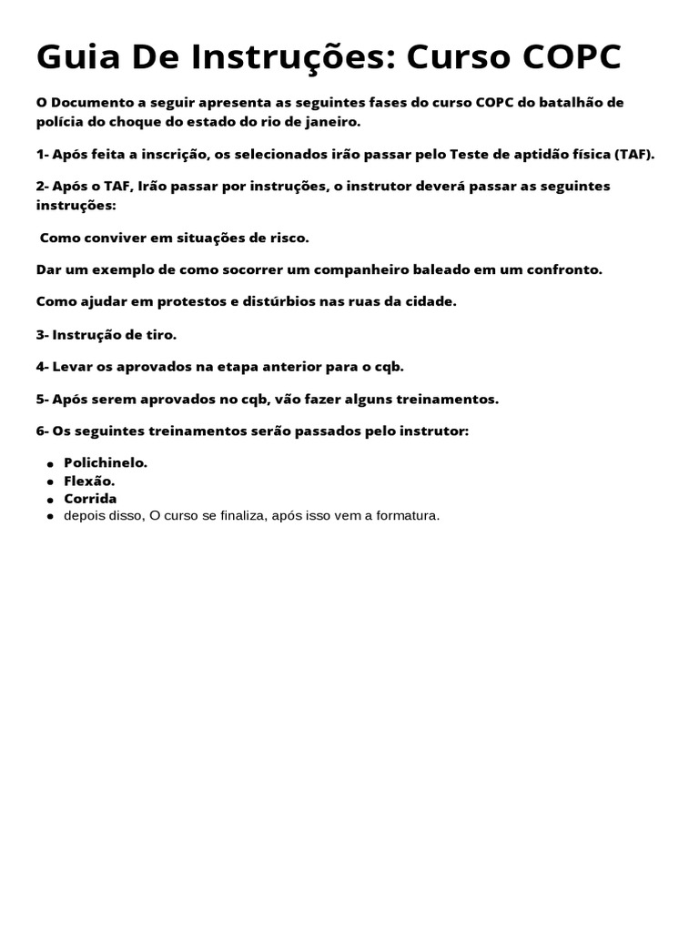 Guia de Instrucoes Curso COPC | PDF