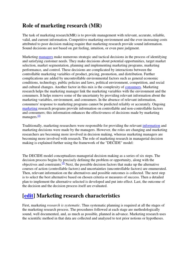 Role of Marketing Research | PDF | Marketing Research | Brand