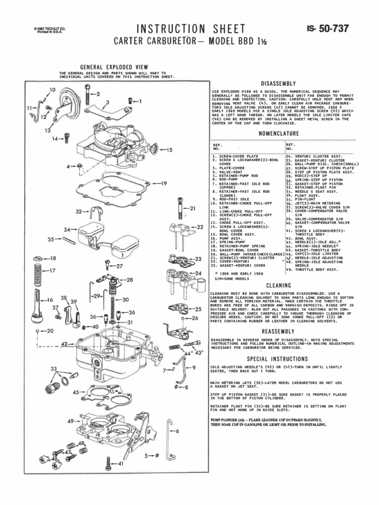Carter BBD Carburetor Manual | PDF | Carburetor | Throttle