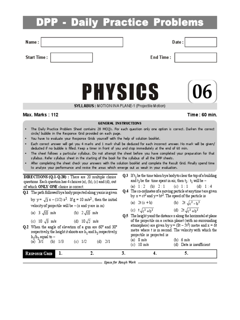 DPP 1 | PDF | Projectiles | Applied And Interdisciplinary Physics