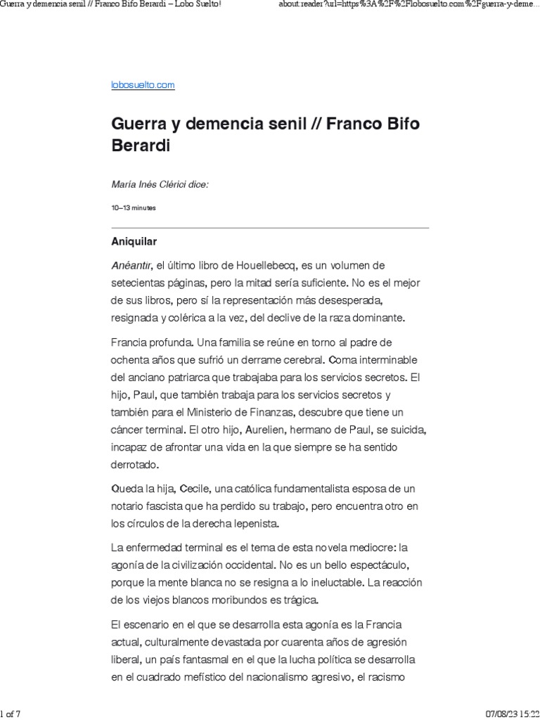 Guerra y Demencia Senil - Franco Bifo Berardi - Lobo Suelto! | PDF