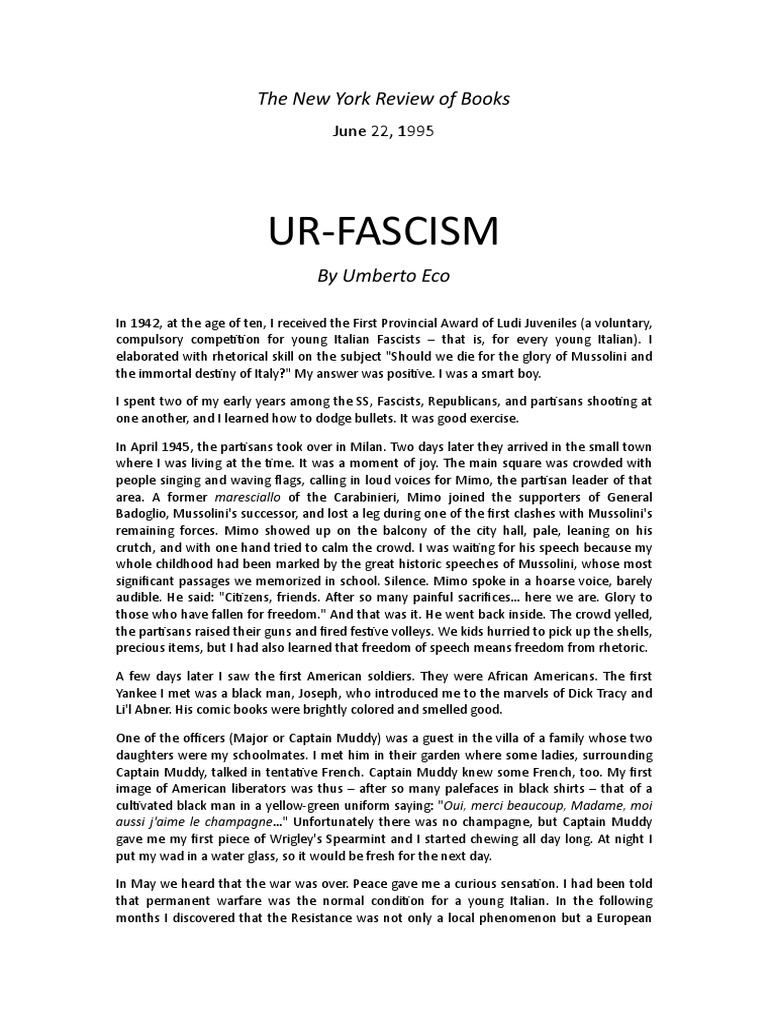 Understanding Ur-Fascism | PDF | Fascism | Benito Mussolini