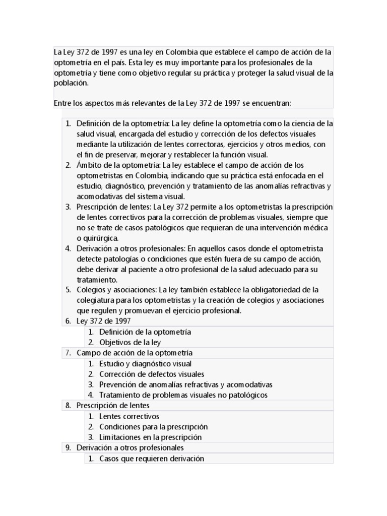 La Ley 372 de 1997 Es Una Ley en Colombia Que Establece El Campo de ...