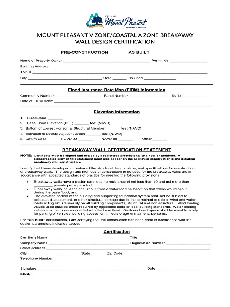V Zone Breakaway Wall Certification Guide | PDF | Flood