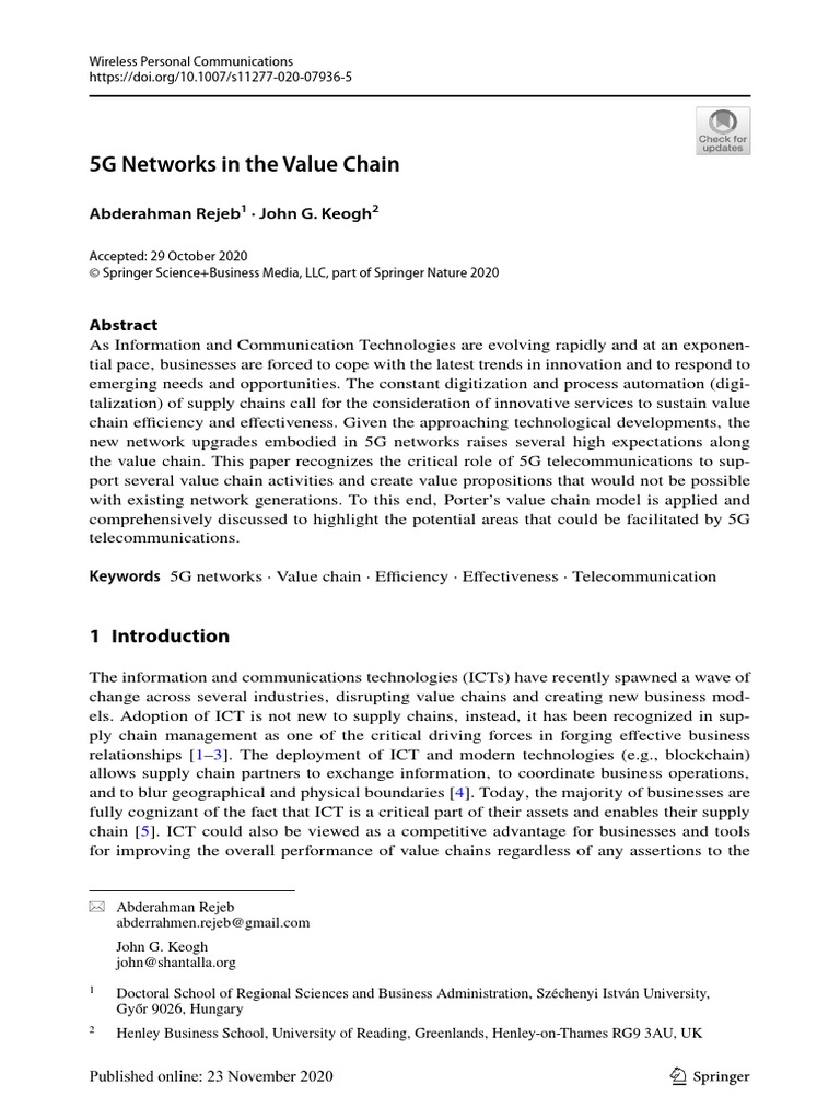 Rejeb. 5G Networks in The Value Chain | PDF