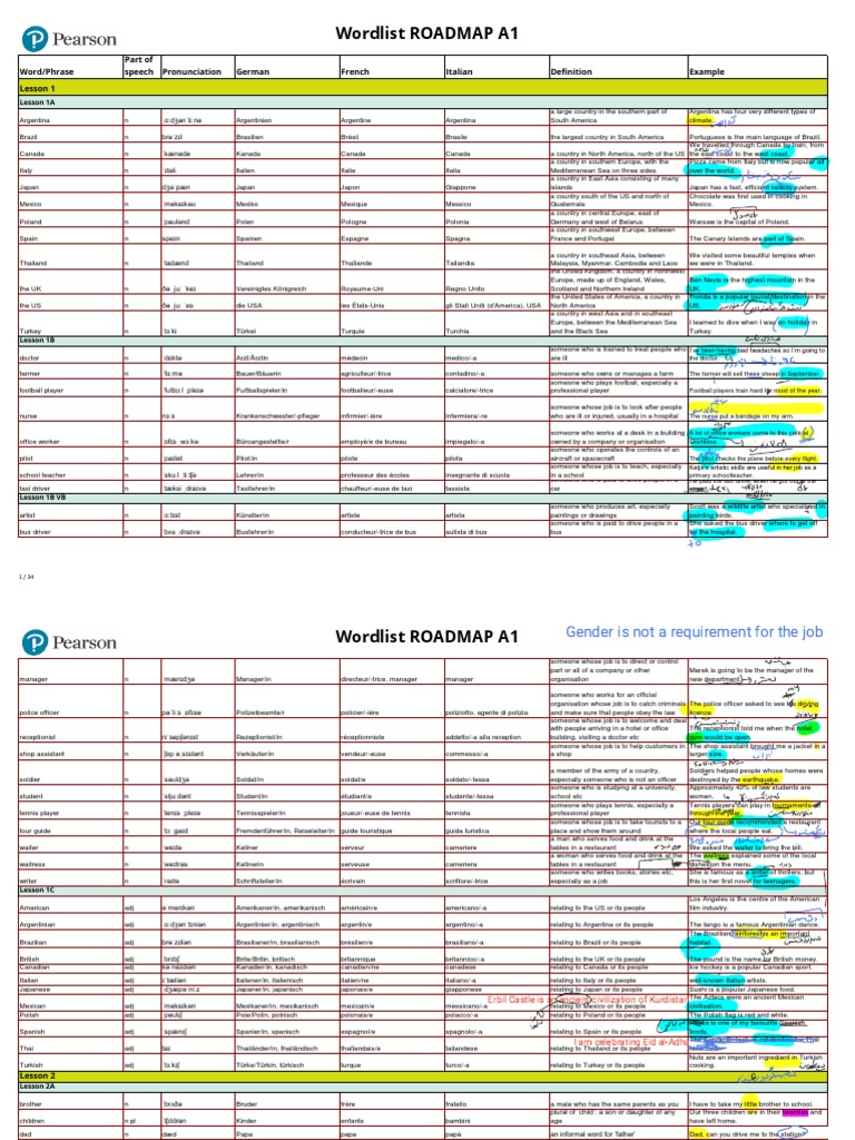 Wordlist Roadmap A1 | PDF