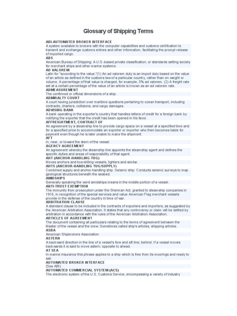 Glossary of Shipping Terms | PDF | Bill Of Lading | Cargo