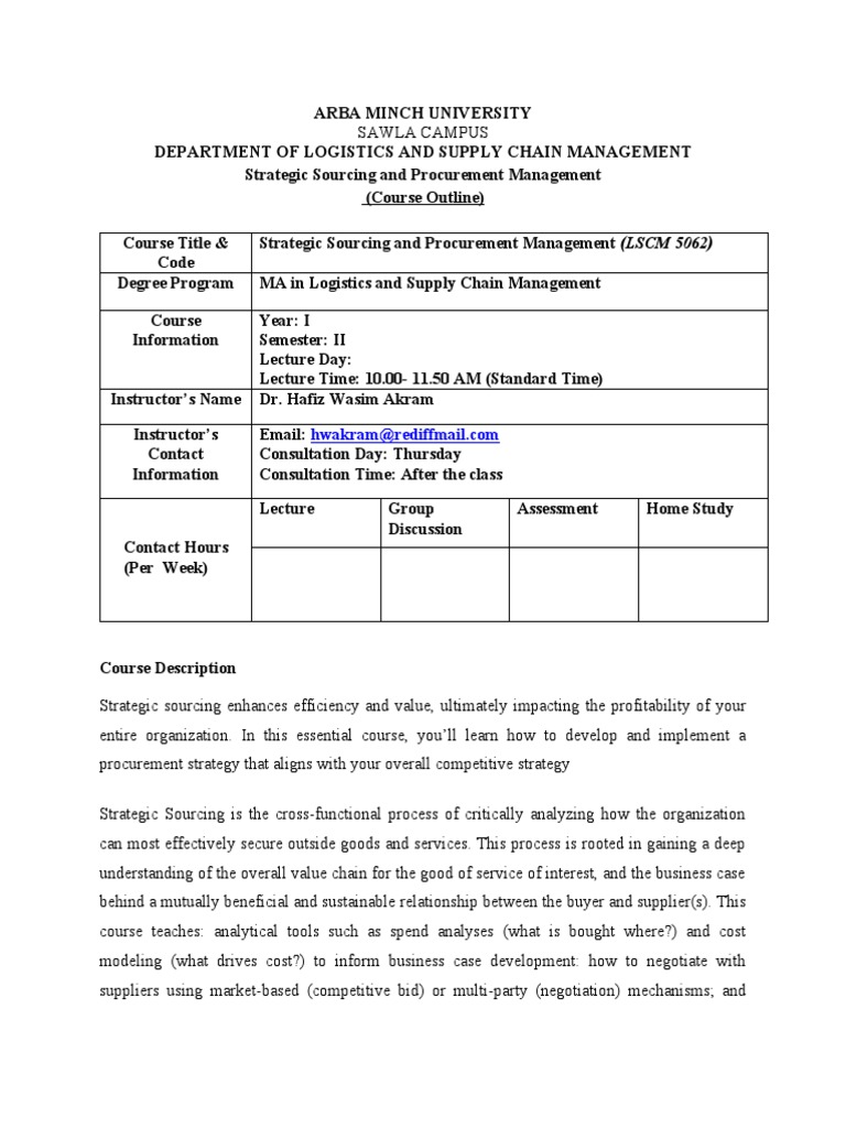 Course Outline-Logistics (2) | PDF | Procurement | Supply Chain