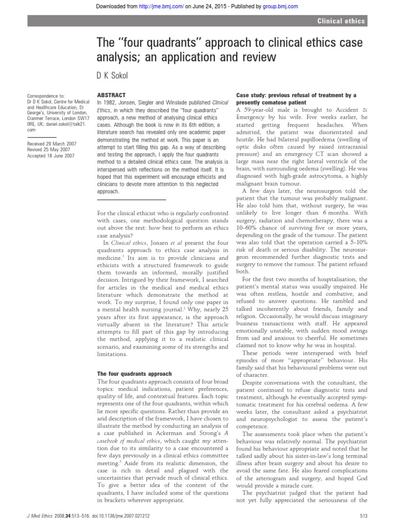 Jonsen 4 Box Method | PDF | Medical Diagnosis | Medical Ethics