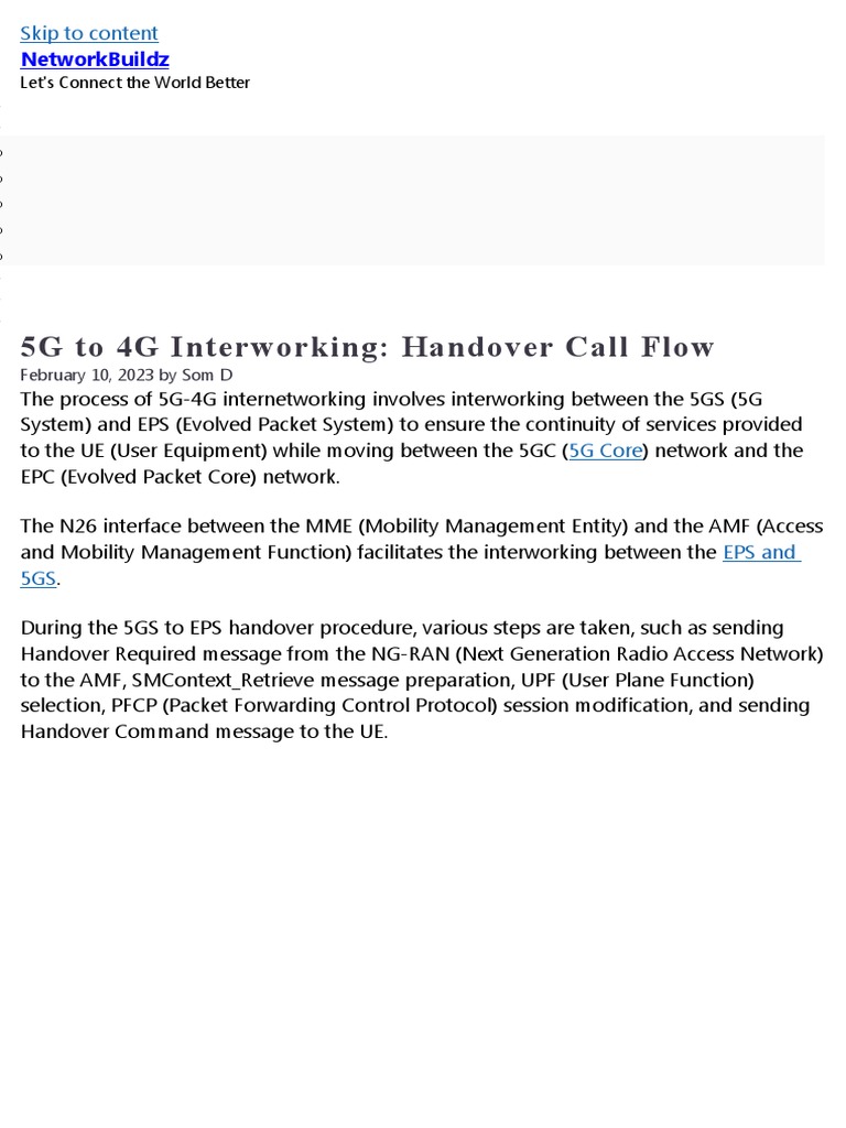 5G to 4G Handover Call Flow Guide | PDF