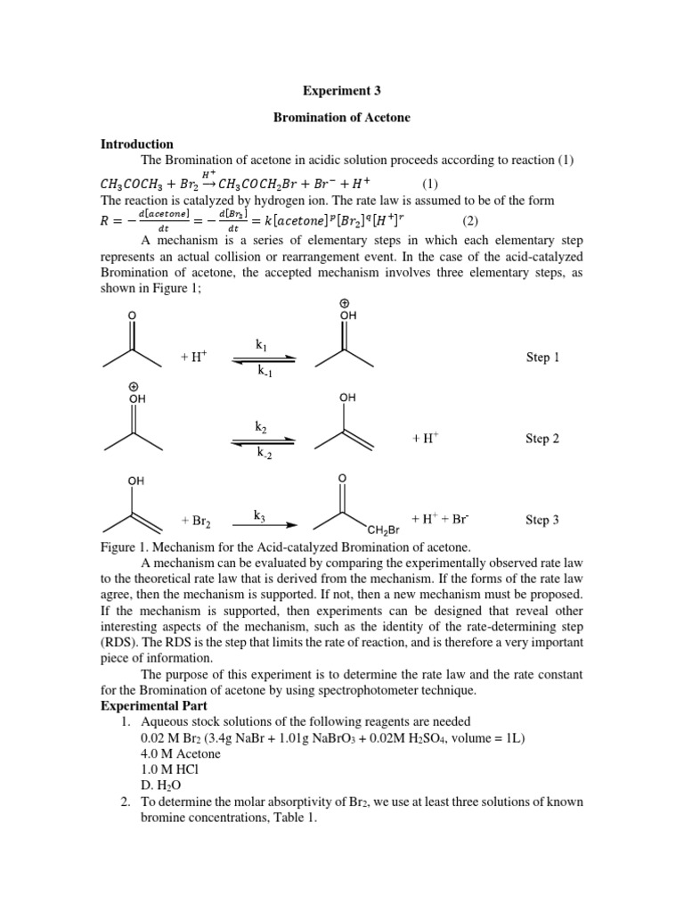 Experiment 3 - Bromination of Acetone | PDF | Absorbance ...
