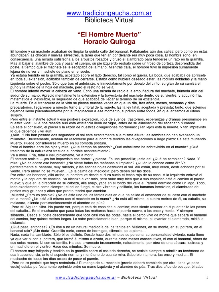 El Hombre Muerto - Horacio Quiroga | PDF El Hombre Muerto - Horacio Quiroga | PDF