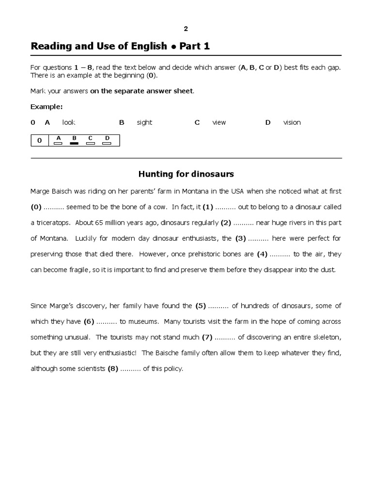 Reading and Use of English Part 1 | PDF