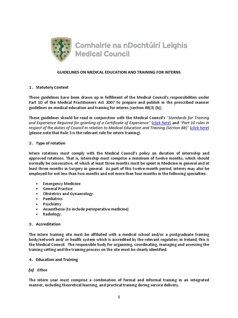 Approved Guidelines On Medical Education and Training For Interns | PDF ...