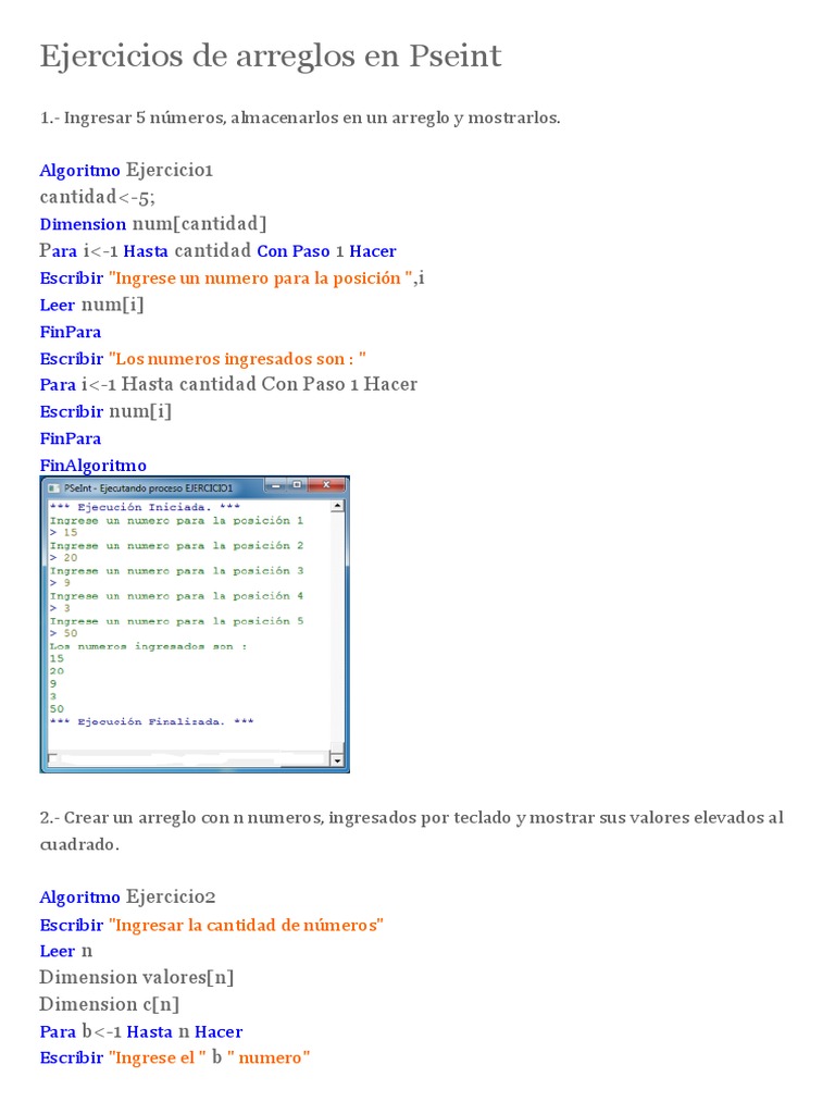 Ejercicios de Arreglos en Pseint | PDF Ejercicios de Arreglos en Pseint | PDF