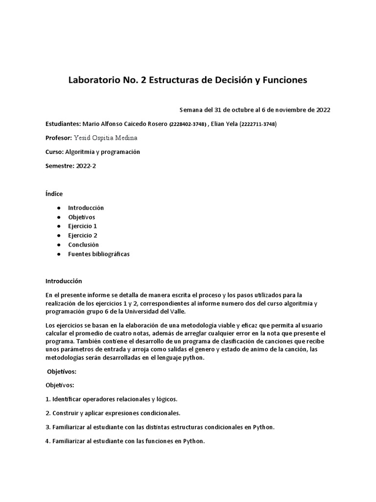 Informe Laboratorio 2 algoritmia y programación | PDF | Programa de computadora | Programación