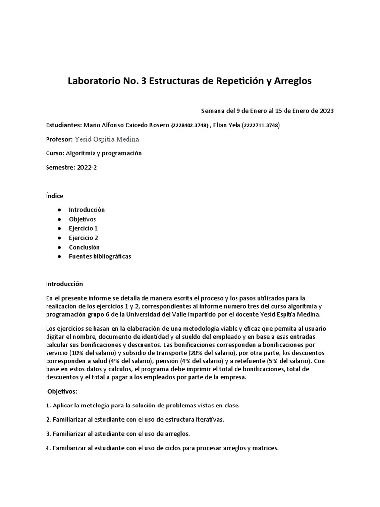 Informe Laboratorio 3 Algoritmia y Programación | PDF | Programa de computadora | Programación