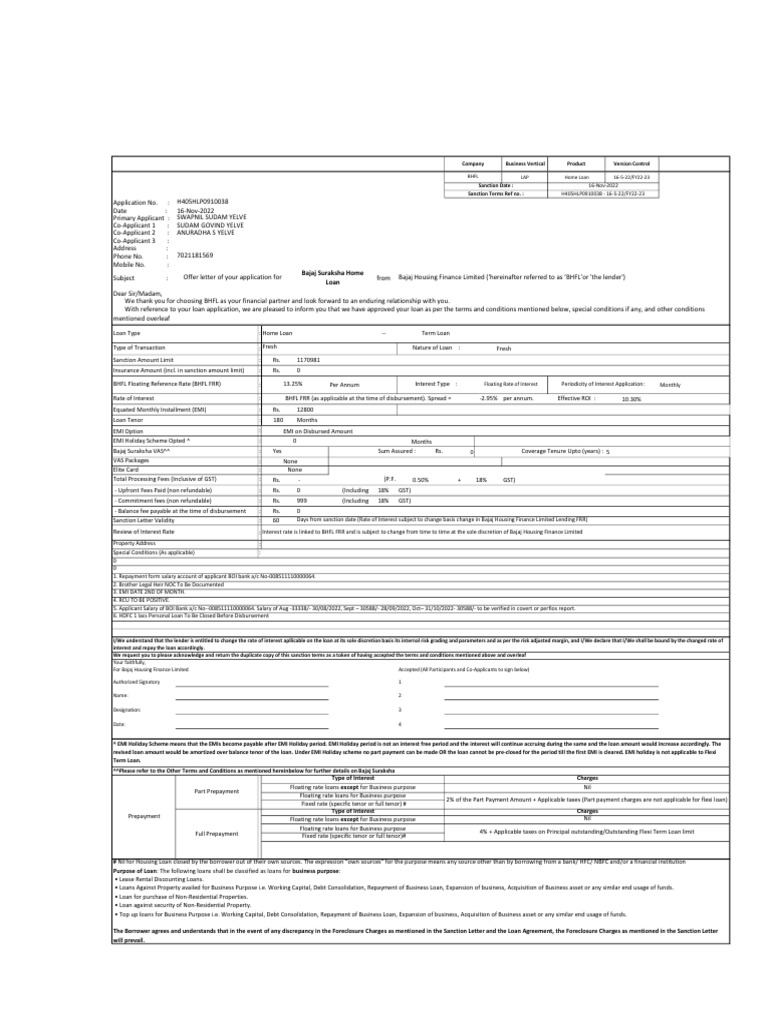 Swapnil Sanction Letter | PDF
