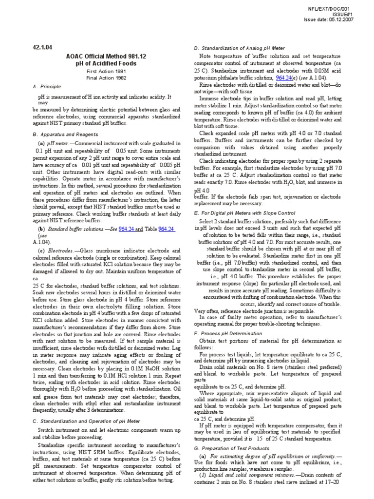 01.standard Method For PH NFL-EXT-DOC-001 | Download Free PDF | Ph | Physical Chemistry