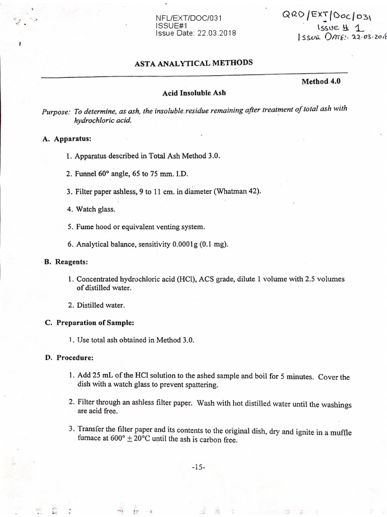 Standard Reference Method Acid Insoluble Ash | PDF