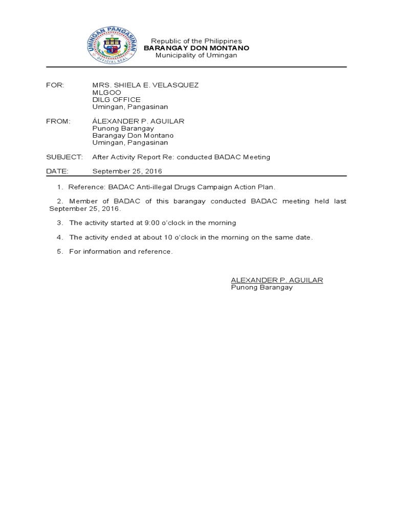 BADAC Meeting Reports from Barangay Don Montano | PDF