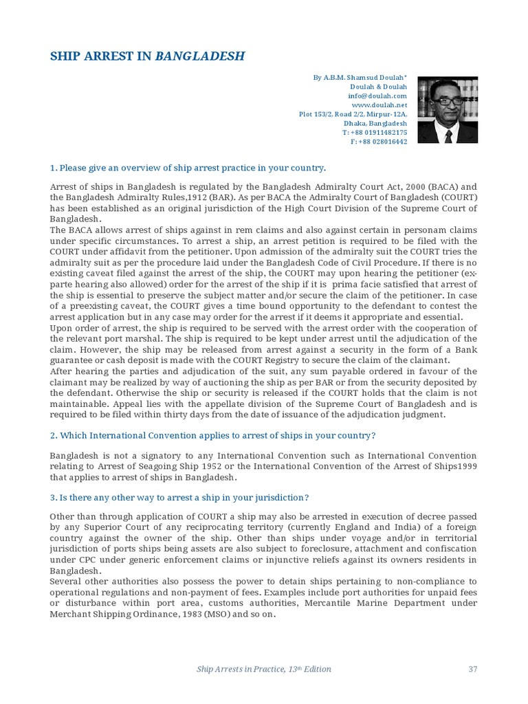 Ship Arrests in Bangladesh 13 | PDF | In Rem Jurisdiction | Lawsuit