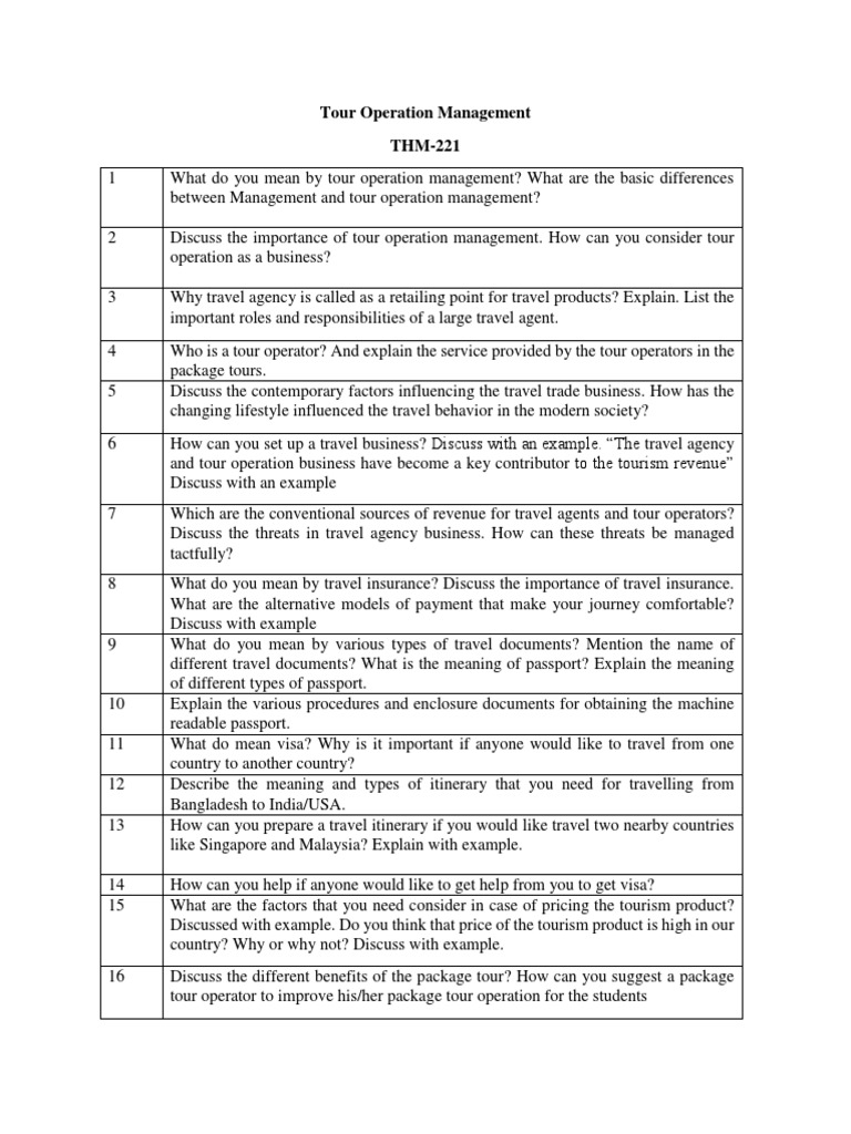 Notes On Tour Operation Management Question Answer. | PDF | Travel Visa ...