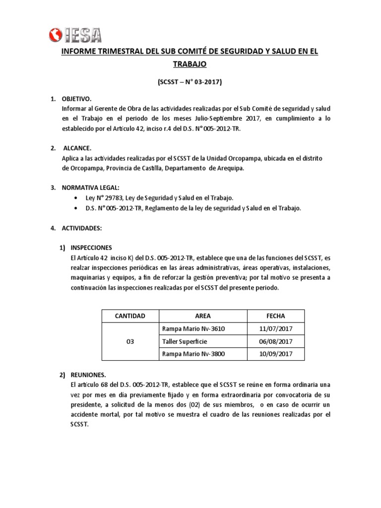 Informe Trimestral Del Sub Comité de Seguridad y Salud en El Trabajo | PDF