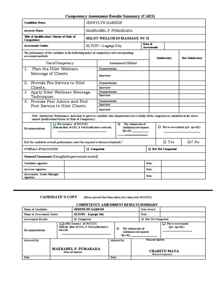 Hilot Wellness Massage Assessment Summary | PDF
