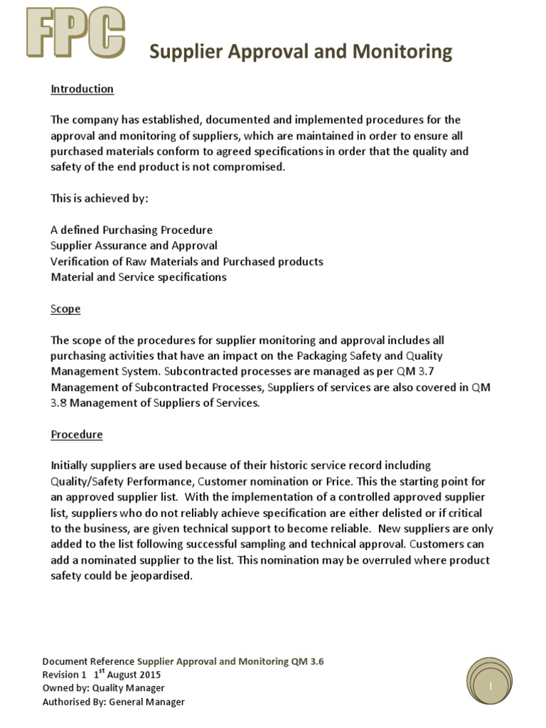 QM 3.6 Supplier Approval and Monitoring Sample | PDF | Specification (Technical Standard ...
