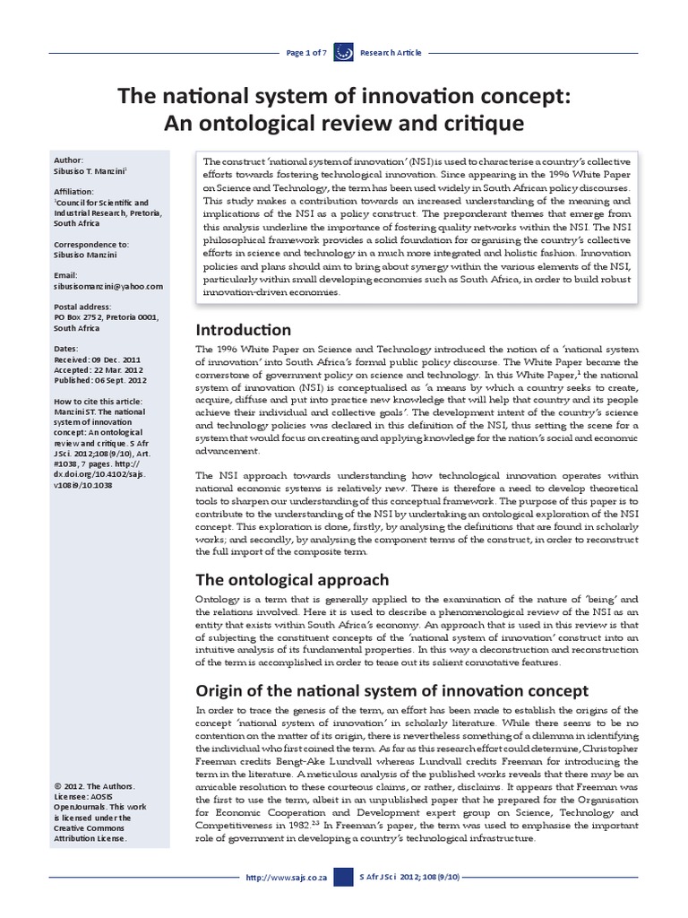 The National System of Innovation Concept An Ontol | PDF