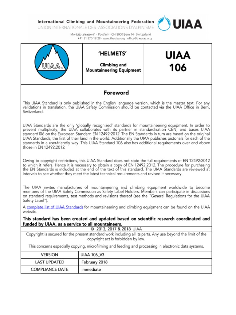 106 UIAA Helmets V3 - 2018 | PDF