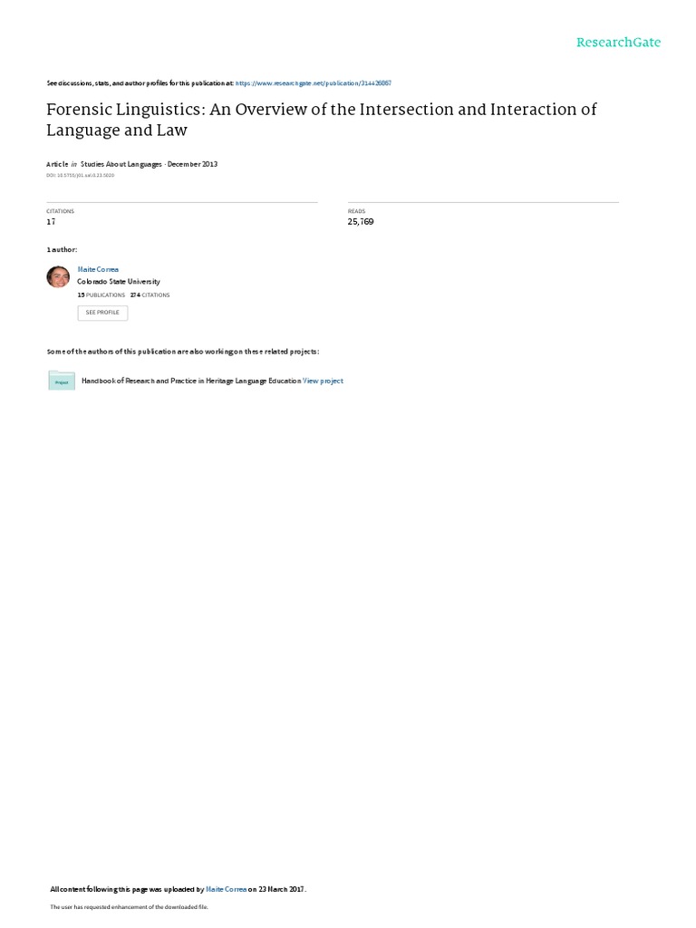 Forensic Linguistics An Overview of The Intersecti | PDF | Linguistics | Miranda Warning