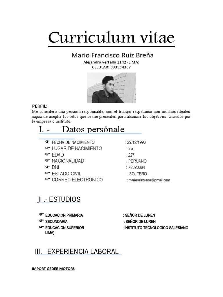 Curriculum Vitae MARIO RUIZ 1 3 | PDF