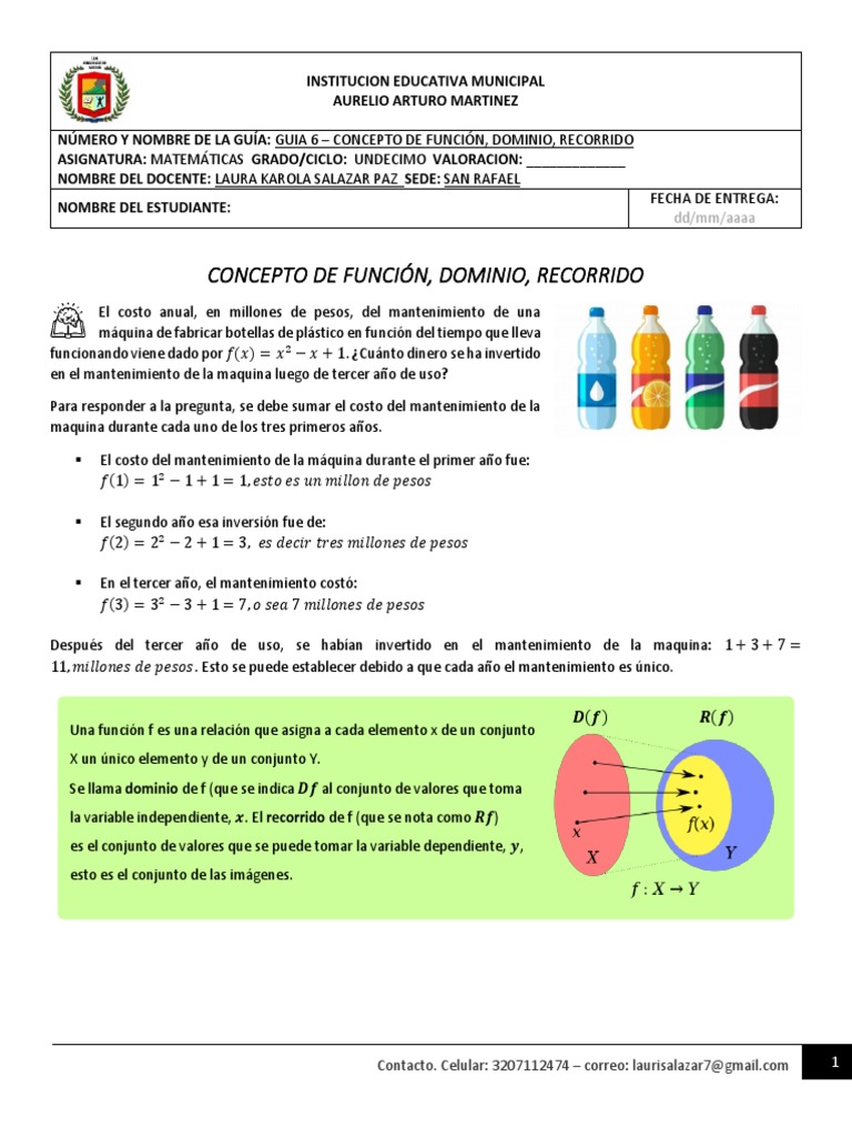 11 Guia 6 Funcion, Dominio, Rango - Matematicas | PDF | Función ...